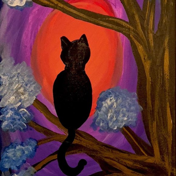 Art | Original 1x20 Canvas Painting Sunset Cat | Poshmark